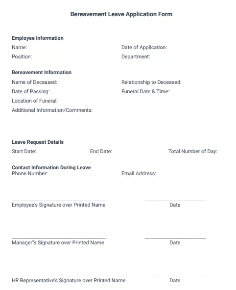 Fillable Form Bereavement Leave Application | PDFRun