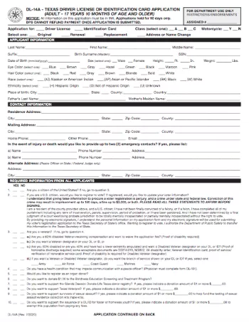 Fillable Form TX Drivers License Application (2020) | PDFRun