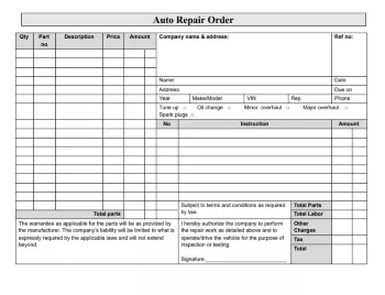 Fillable Form Auto Repair Order | Edit, Sign & Download in PDF | PDFRun