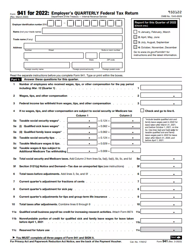 Fillable Form 941 (2022) | Edit, Sign & Download in PDF | PDFRun