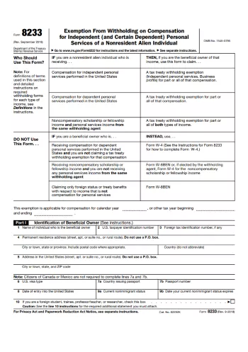 Fillable Form 8233 (2018) | Edit, Sign & Download in PDF | PDFRun