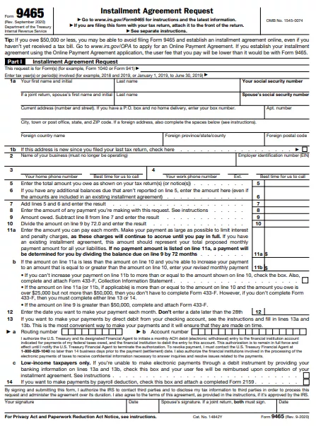 Fillable Form 9465 Installment Agreement Request