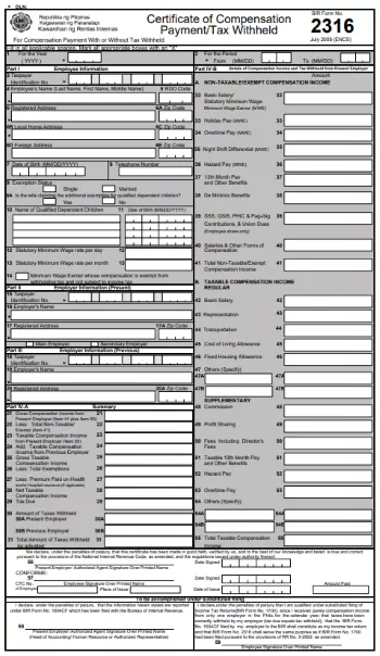 Fillable Form BIR 2316 | Edit, Sign & Download in PDF | PDFRun