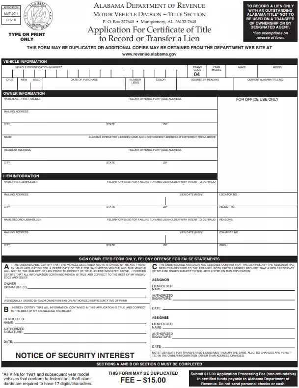 Fillable Form Alabama Vehicle Registration (2018) | PDFRun
