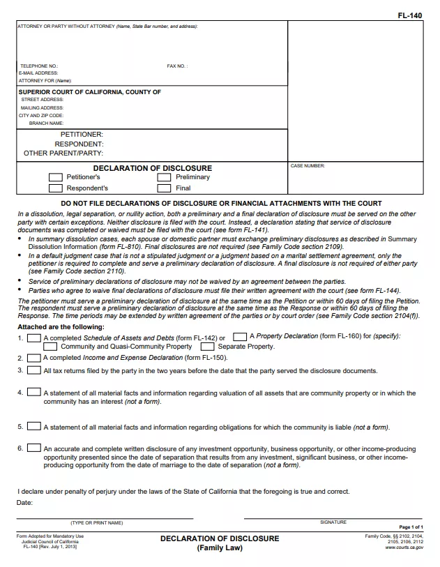 Fillable Form FL-140 | Edit, Sign & Download in PDF | PDFRun