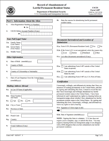 Fillable Form I-407 (2017-2019) | Edit, Sign & Download in PDF | PDFRun