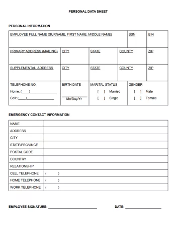 Fillable Form Personal Data Sheet | Edit, Sign & Download in PDF | PDFRun