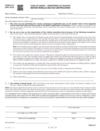 Fillable Form Hawaii Vehicle Title Application (G-27) | PDFRun