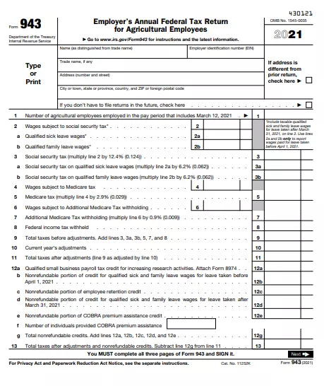 Fillable Form 943 (2021) | Edit, Sign & Download in PDF | PDFRun