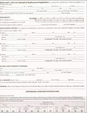 Fillable Form McDonald’s Job Application | Edit, Sign & Download in PDF ...