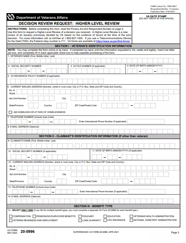 Fillable Form VA 20-0996 | Edit, Sign & Download in PDF | PDFRun