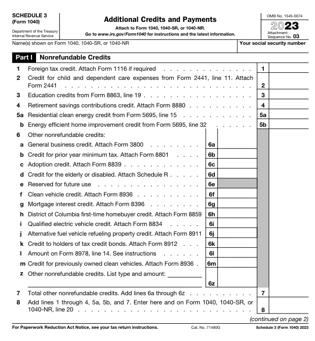 Fillable Form 1040 - Schedule 3 (2023) | Edit, Sign & Download in PDF ...