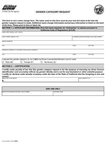 Fillable Form California DMV Gender Category Request | Edit, Sign ...