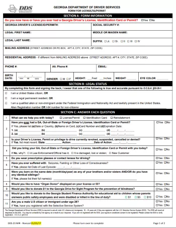 Fillable Form Georgia Driver License Renewal Form | PDFRun