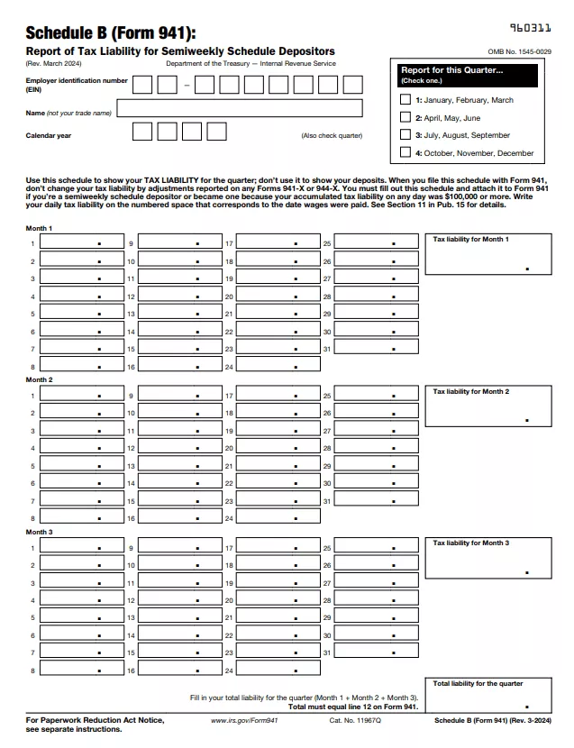 Fillable Form 941 (Schedule B) (2024) | PDFRun