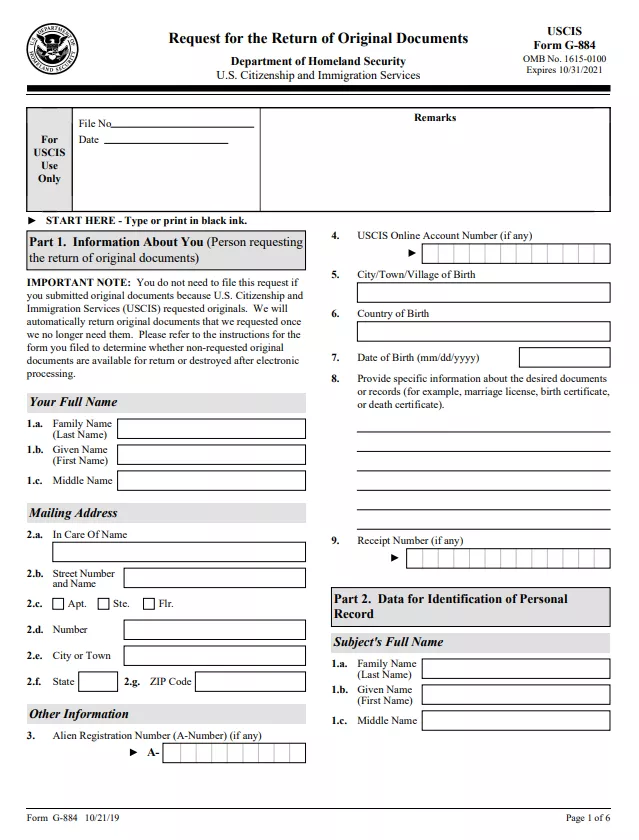 Fillable Form G-884 (2019) | Edit, Sign & Download in PDF | PDFRun