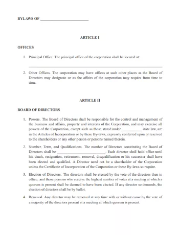 Fillable Form Corporate Bylaws Template | PDFRun