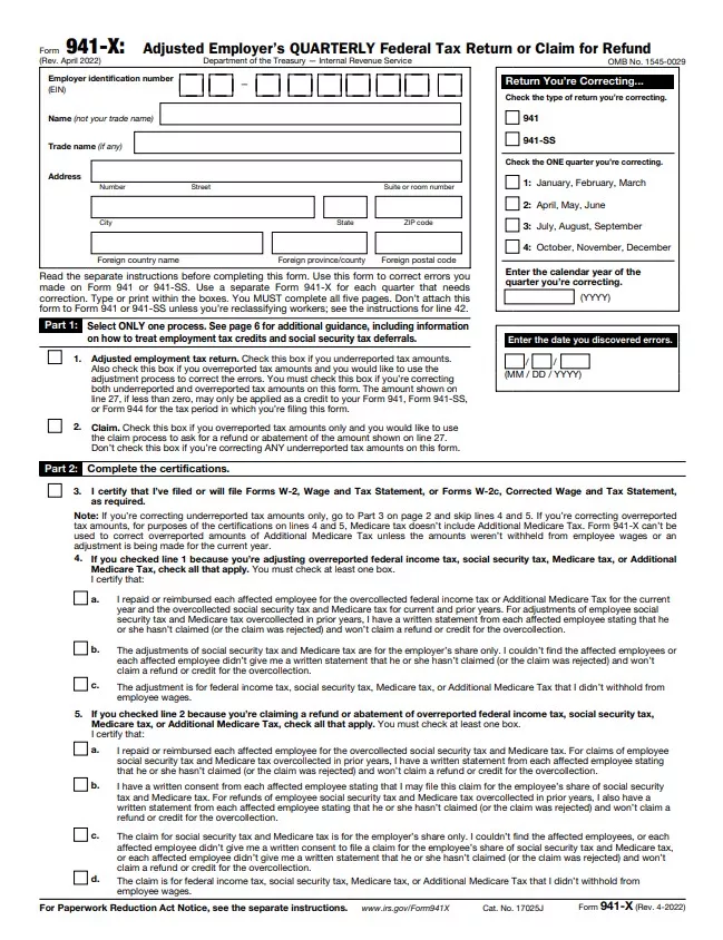 Fillable Form 941-X (2022) | Edit, Sign & Download in PDF | PDFRun