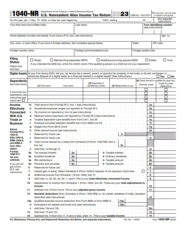 Fillable Form 1040-NR (2023) | Edit, Sign & Download in PDF | PDFRun