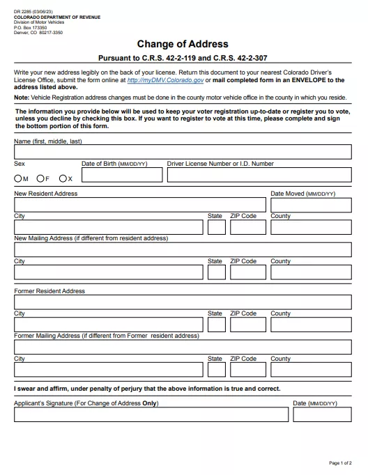 Fillable Form Colorado Change of Address (2023) | PDFRun