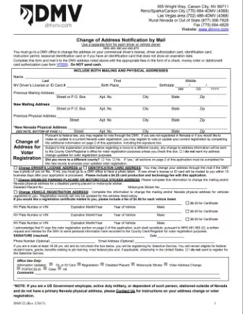 Fillable Form DMV22 Nevada Change of Address | PDFRun