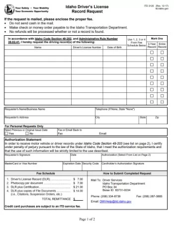 Fillable Form Idaho Driving Record Request | PDFRun