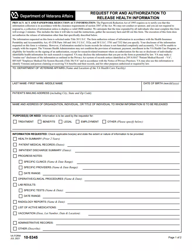 Fillable Form VA 10-5345 (2021) | Edit, Sign & Download in PDF | PDFRun