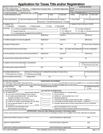 Fillable Form Application for Texas Title and/or Registration | PDFRun