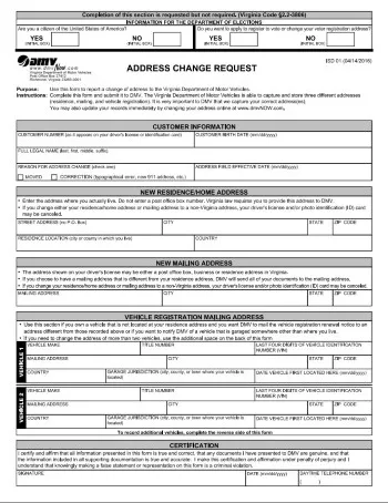 Fillable Form Virginia Change of Address | PDFRun