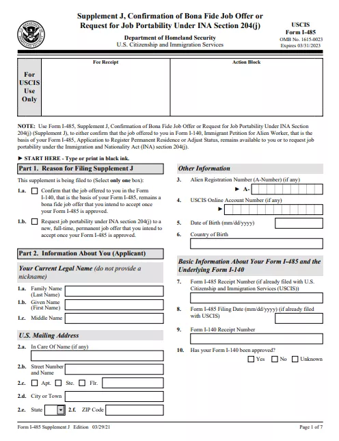 Fillable Form I-485 Supplement J (2021) | PDFRun