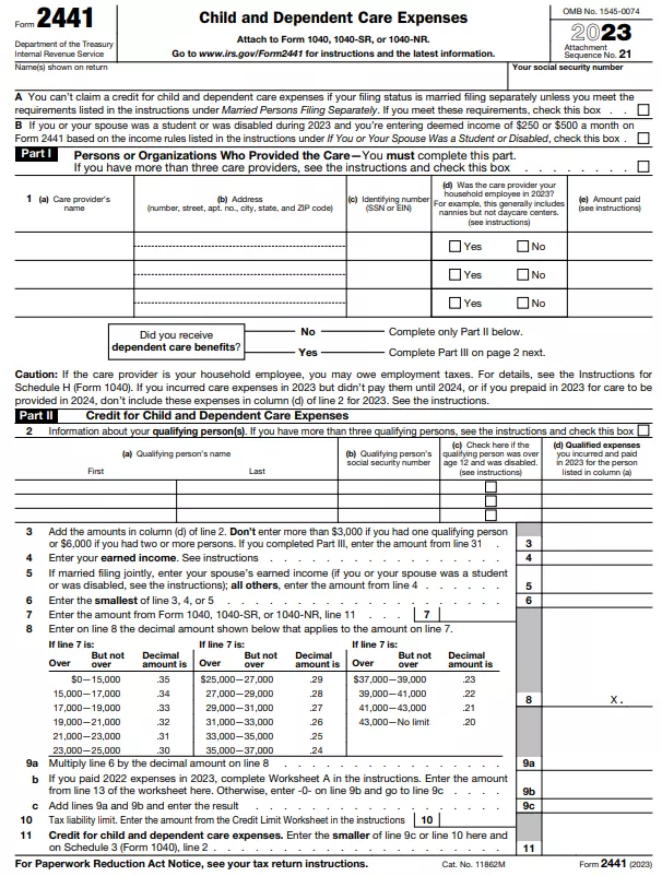 Fillable Form 2441 (2023) | Edit, Sign & Download in PDF | PDFRun