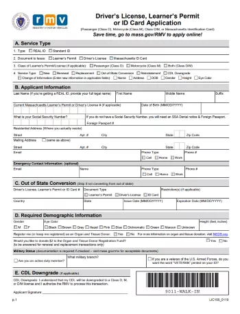 Fillable Form Massachusetts Driver's License Renewal (2019)