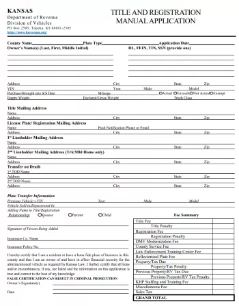 Fillable Form Kansas Vehicle Registration (TR-212a)