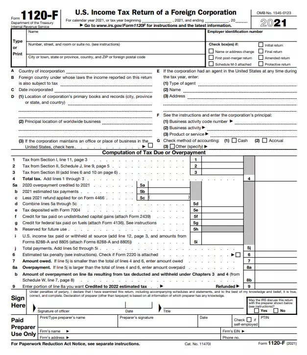 Fillable Form 1120-F (2021) | Edit, Sign & Download in PDF | PDFRun