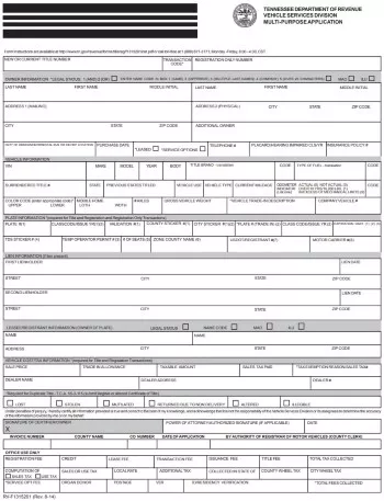 Fillable Form Tennessee Vehicle Registration (RV F1315201) | PDFRun