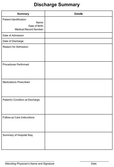 Fillable Form Hospital Discharge Summary | PDFRun