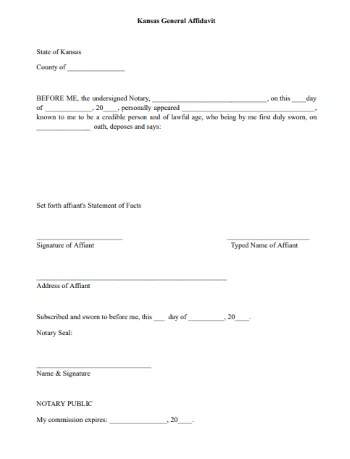 Fillable Form Kansas General Affidavit | PDFRun