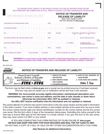 Fillable Form REG 138 - Notice of Transfer and Release of Liability
