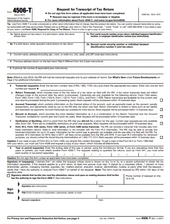 Fillable Form 4506-T (2021) | Edit, Sign & Download in PDF | PDFRun