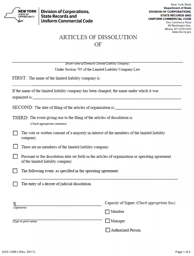 Fillable Form New York Articles of Dissolution | Edit, Sign & Download in PDF | PDFRun