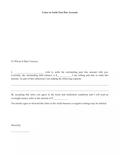 Fillable Form Letter to Settle Past Due Account | PDFRun