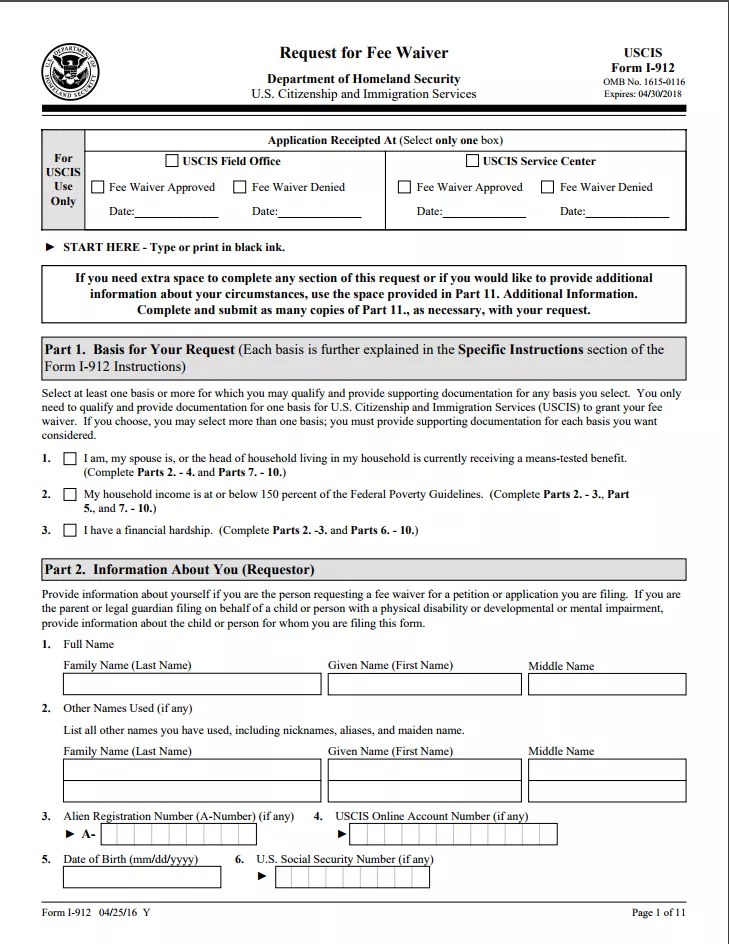 Fillable Form I-912 (2018) | Edit, Sign & Download in PDF | PDFRun