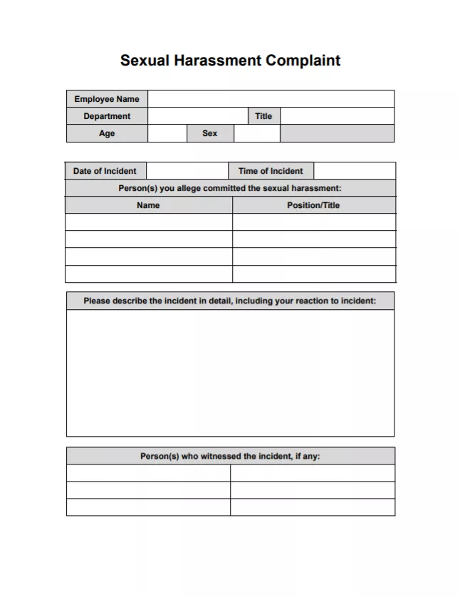 Fillable Form Sexual Harassment Complaint | PDFRun