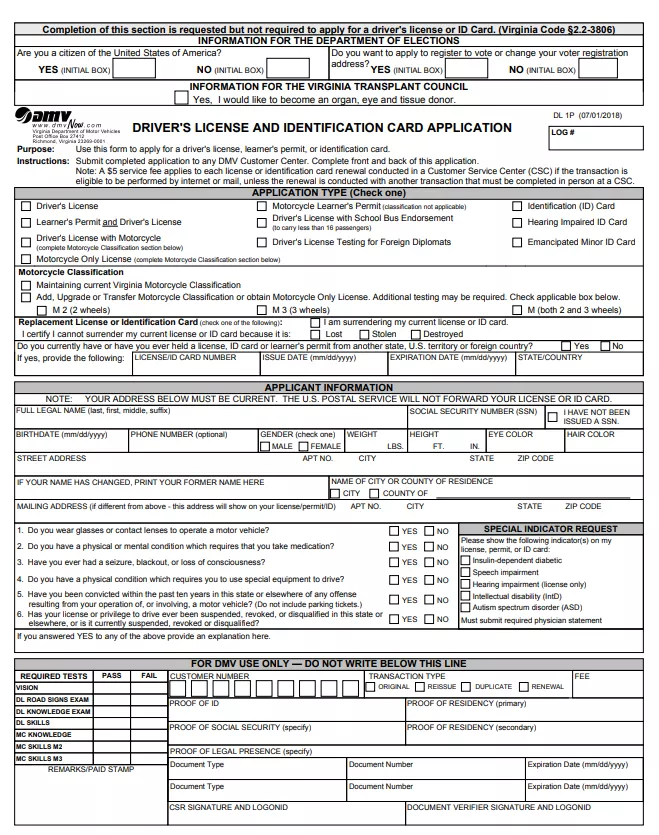 Fillable Form Virginia Driver License Replacement | PDFRun