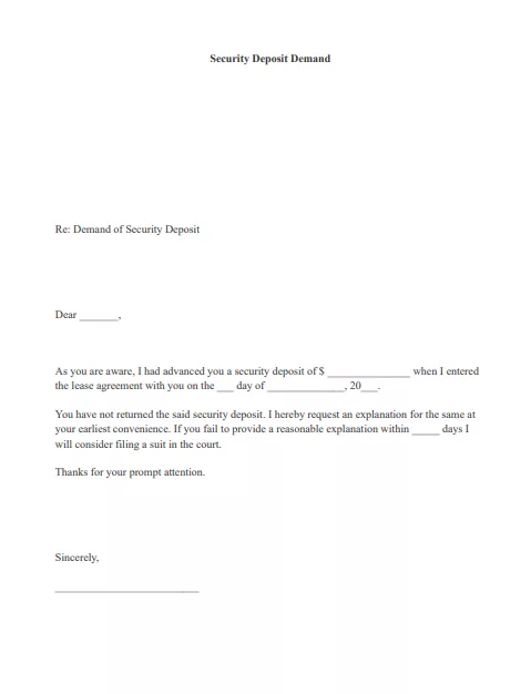 Fillable Form Security Deposit Demand letter | PDFRun