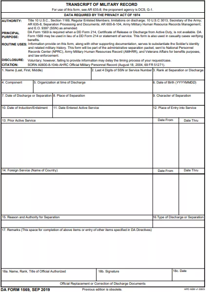 Fillable Form DA 1569 | Edit, Sign & Download in PDF | PDFRun