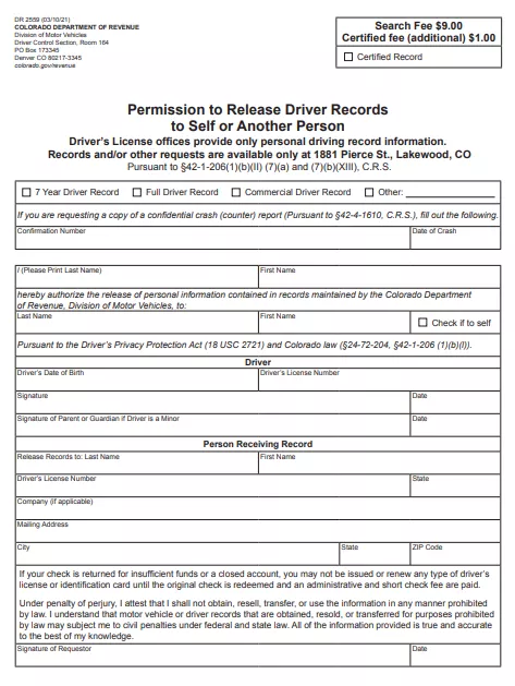 Fillable Form Colorado Driving Record Request (2021) | PDFRun
