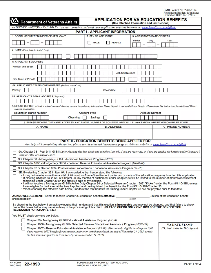 Fillable Form VA Form 22-1990 (2016) | PDFRun