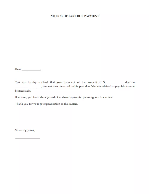 Fillable Form Notice of Past Due Payment | PDFRun