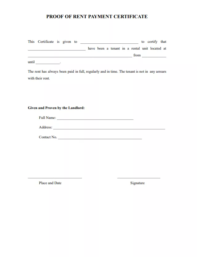Fillable Form Proof of Rent Certificate | PDFRun